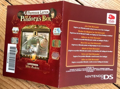CARTE VIP GRATTÉE PROFESSOR LAYTON AND PANDORA'S BOX NINTENDO DS PAL UK ...