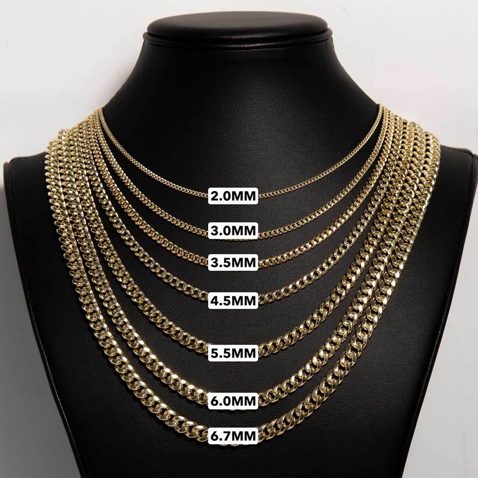 Shiny Miami Cuban Link Chain Necklace Real 14K Yellow Gold All Sizes | eBay