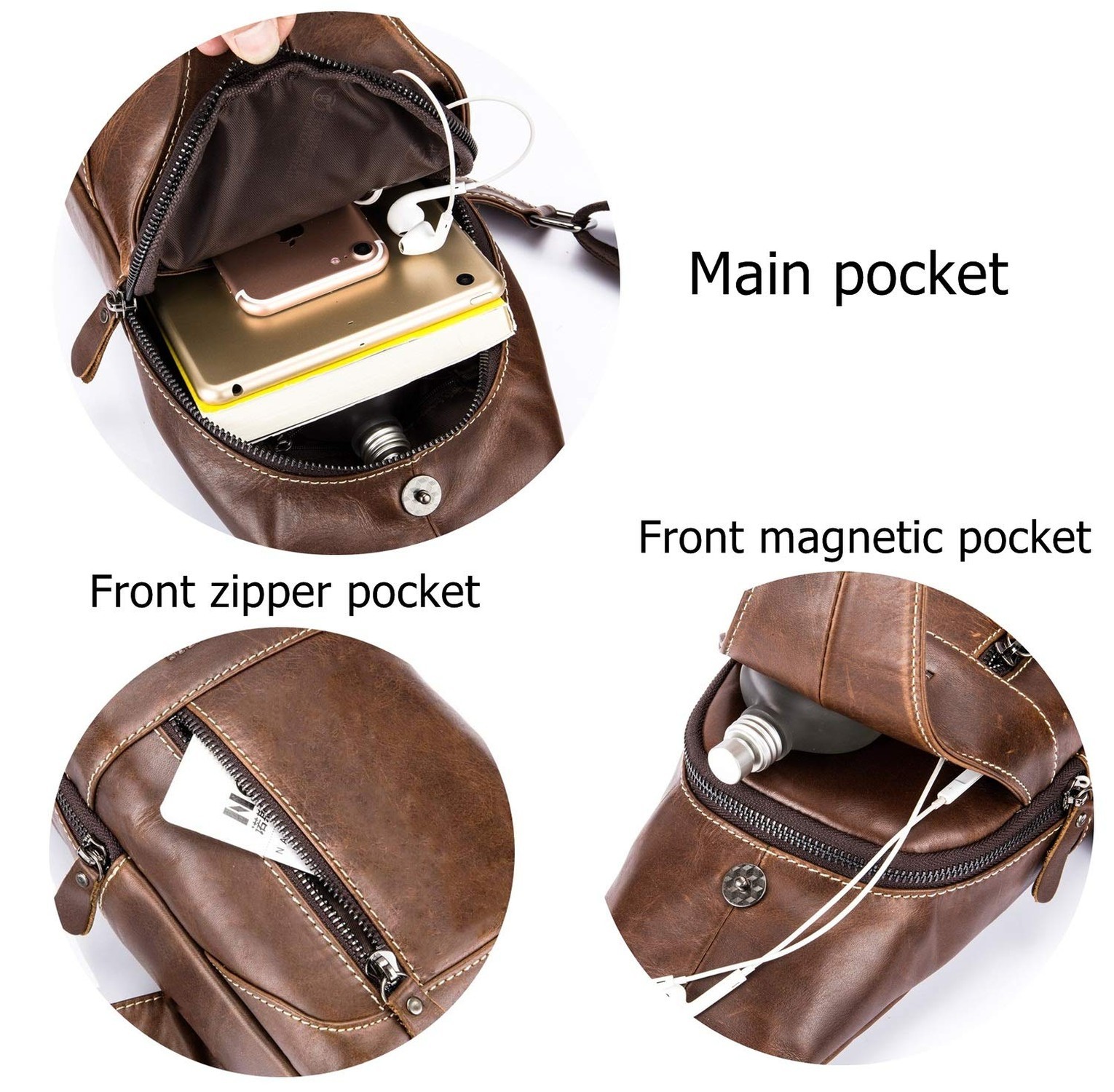 BULLCAPTAIN Genuine Leather Men Sling Crossbody Bag Multi-pocket Chest ...