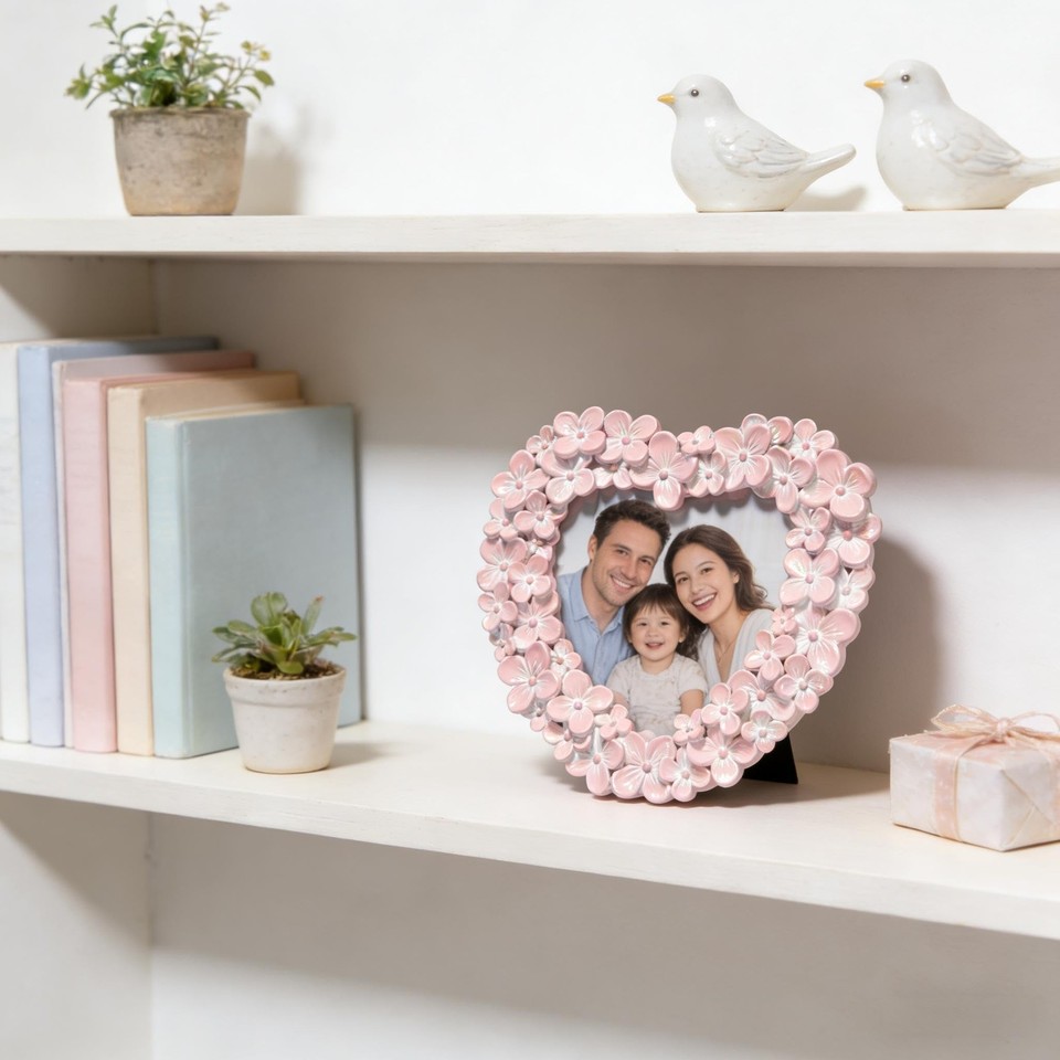 4x4 Inch 3D Floral Heart Shaped Frame - Hand-Crafted Resin Picture ...