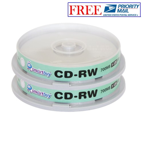20 Pack Smartbuy CD-RW 1-12X 700MB/80Min High Speed Branded Logo ...