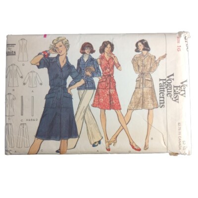 Vogue 8766 Pattern Misses' Button Down Dress Mid Knee Tunic Pants Sz 16 ...