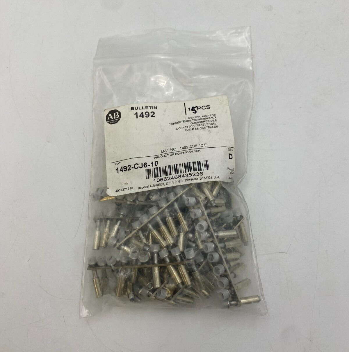 Pack of 15 Allen-Bradley 1492-CJ6-10 Terminal Block Center Jumper for ...