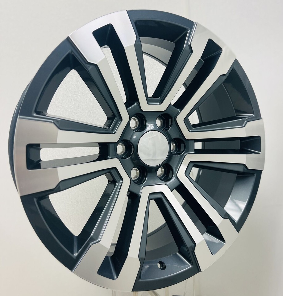 GMC 22" Gunmetal And Machine Denali Style Split Spoke Wheels Sierra ...