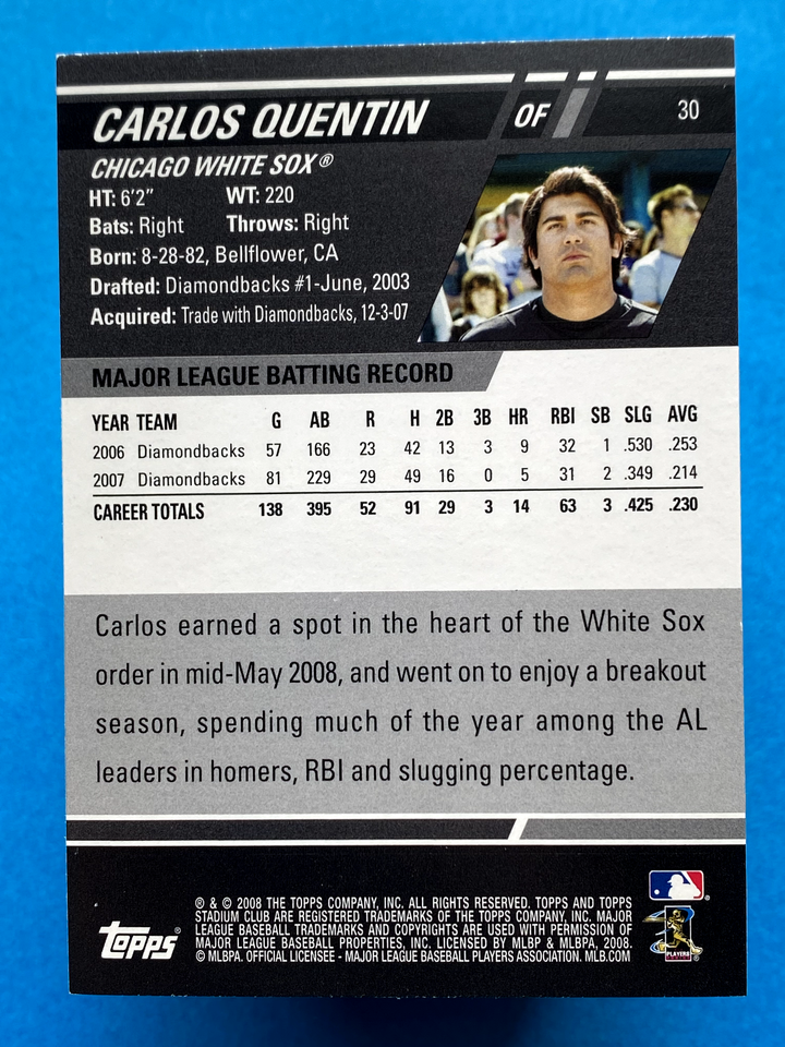 2008 Topps Stadium Club First Day Issue Carlos Quentin #30 | eBay