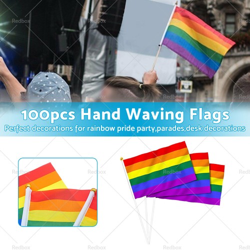 Hand Waving Rainbow Flag 100x Small Gay Lesbian LGBT Pride Mini Flags ...