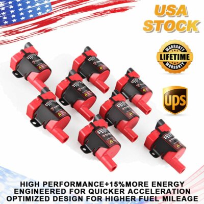 D585 Round Ignition Coils 8 Pack For Chevrolet GMC LS1 LS3 4.8L 5.3L 6 ...