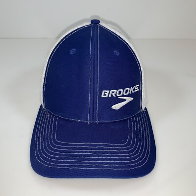 Brooks Hat Blue White Adjustable Snapback Mesh Running Cap Trucker | eBay