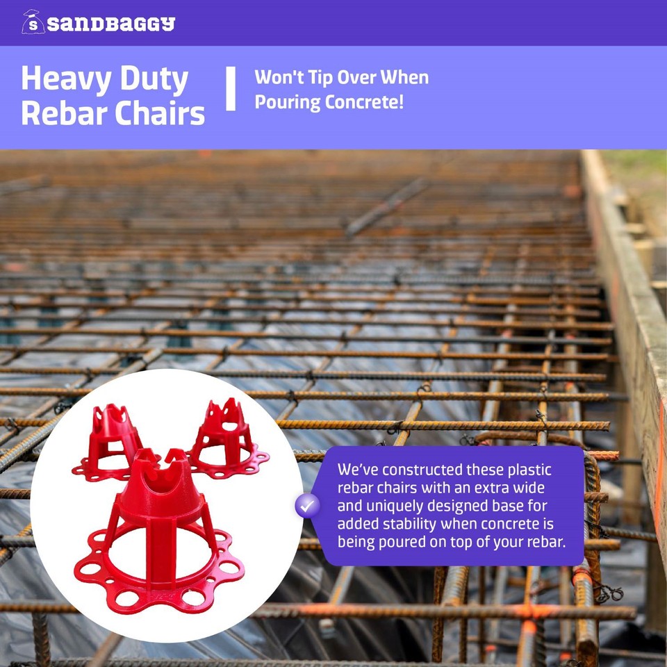 Sandbaggy Plastic Rebar Chair - Elevates Rebar 1 ½" or 2" - Rebar #3 to ...