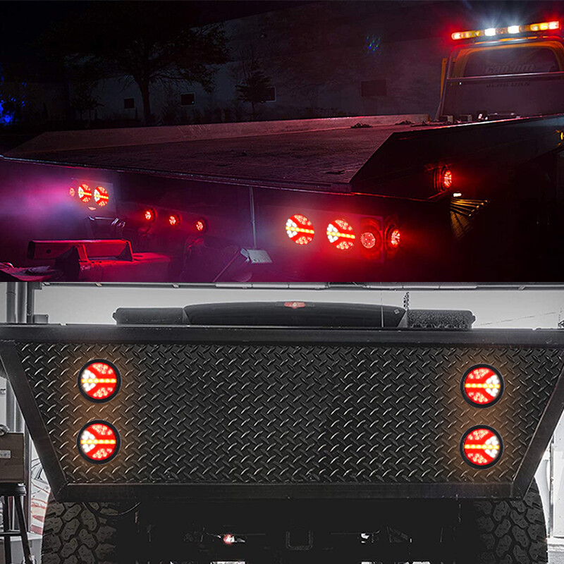 4X 4" LED Round Tail Lights Truck Trailer Indicators Stop Brake Turn ...