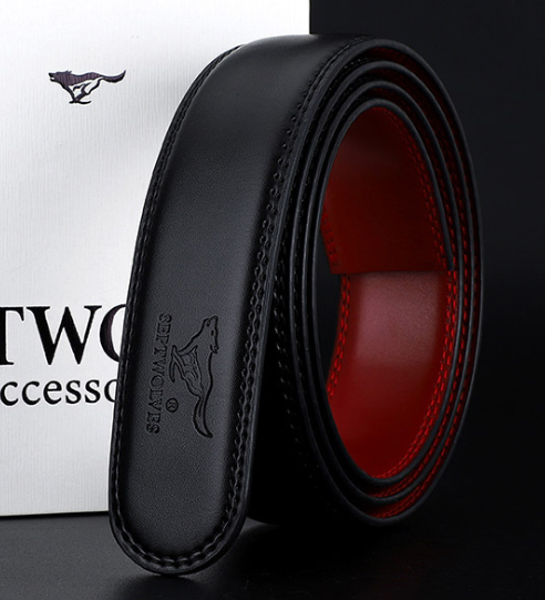 Septwolves men cow leather belt Auto lock No Buckle 3.5cm black red ...