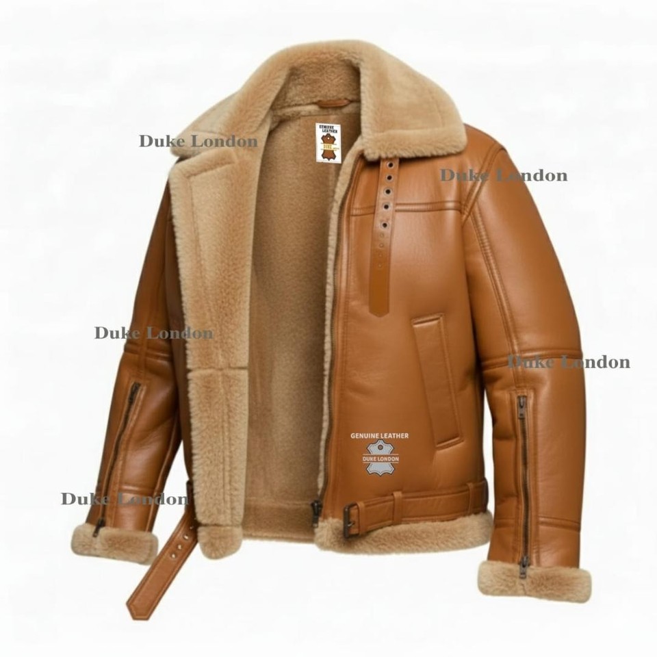 Men’s B3 Raf Real Sheep Skin Leather Jacket Aviator Bomber Pilot Coat ...