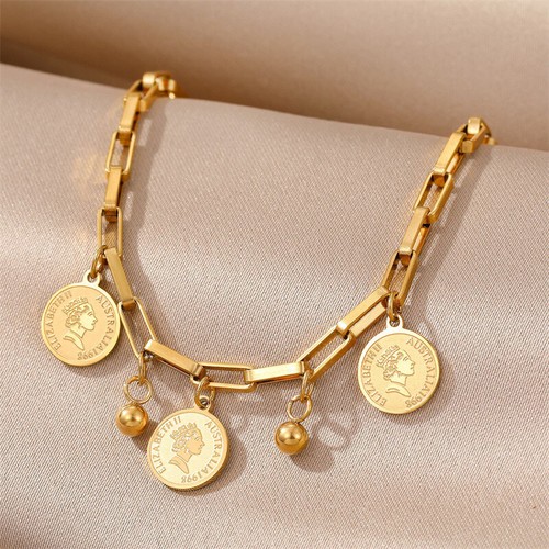 Gold-color Bracelet Fashion Titanium Steel Round Sign Pendant Wide Hand ...