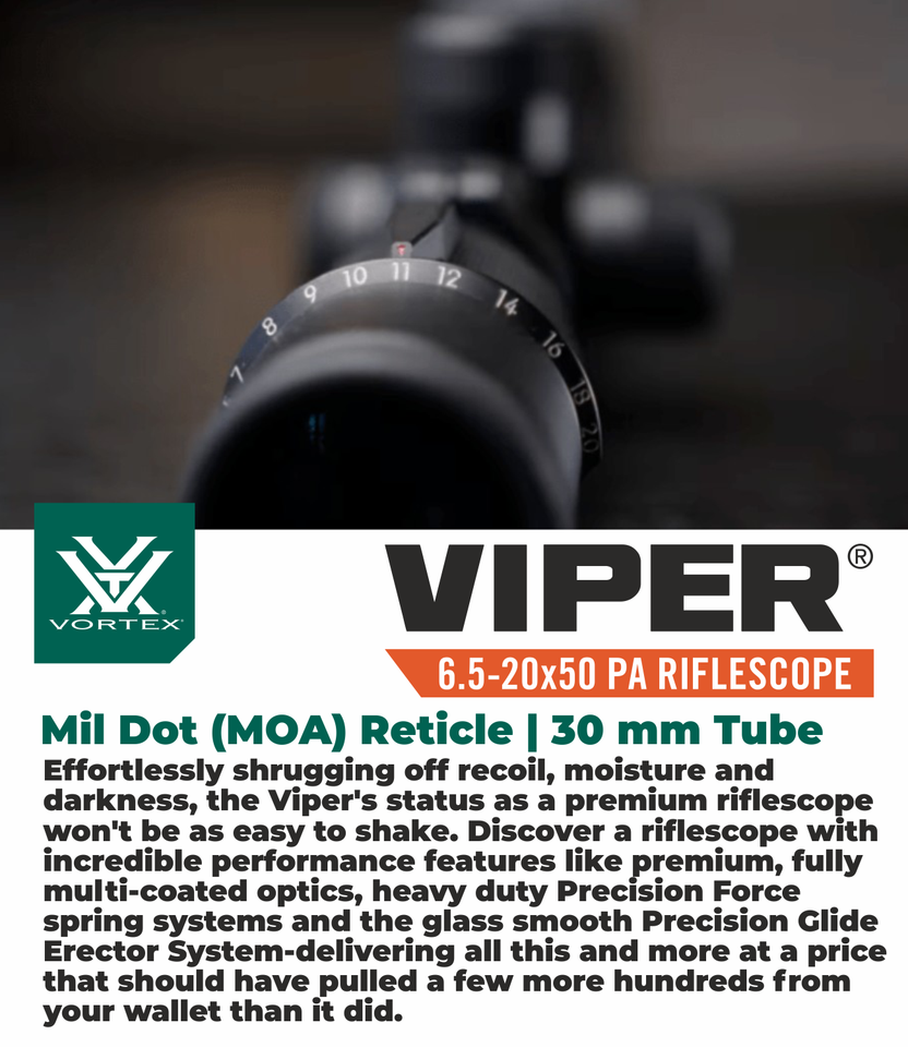 Vortex Optics Viper 6.5-20x50 SFP Dead-Hold BDC MOA Reticle Riflescope ...