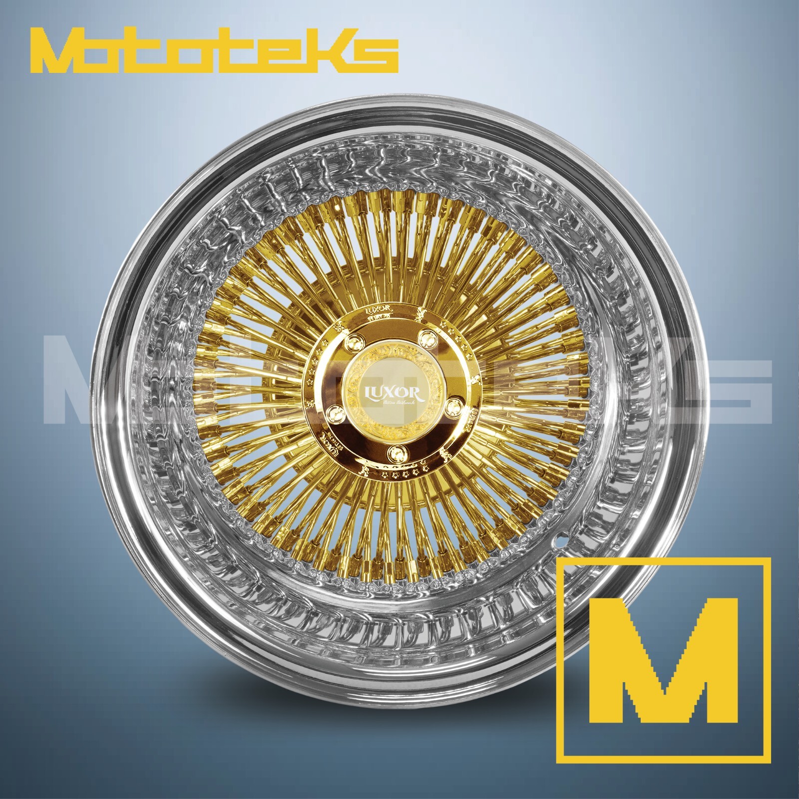 15X8 LUXOR WIRE WHEEL 100 STRAIGHT REV RIM 24K CENTER GOLD SINGLE 1 PC ...