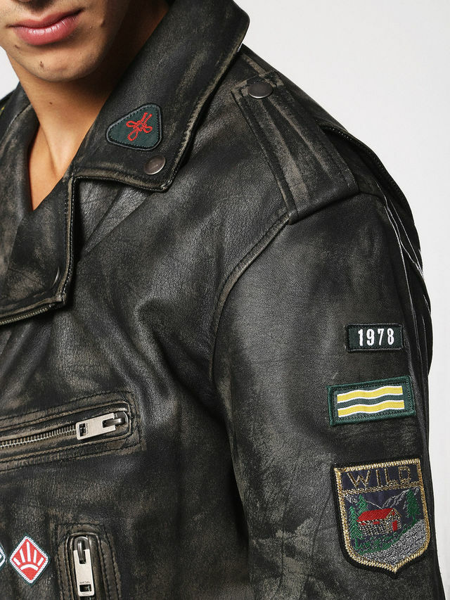 New Diesel Men L-AGO-ED Biker Patch Leather Jacket L coat bomber thavar ...