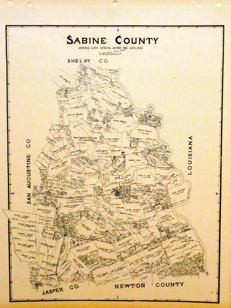 Old Sabine County Texas Land Office Owner Map Hemphill Bronson ...