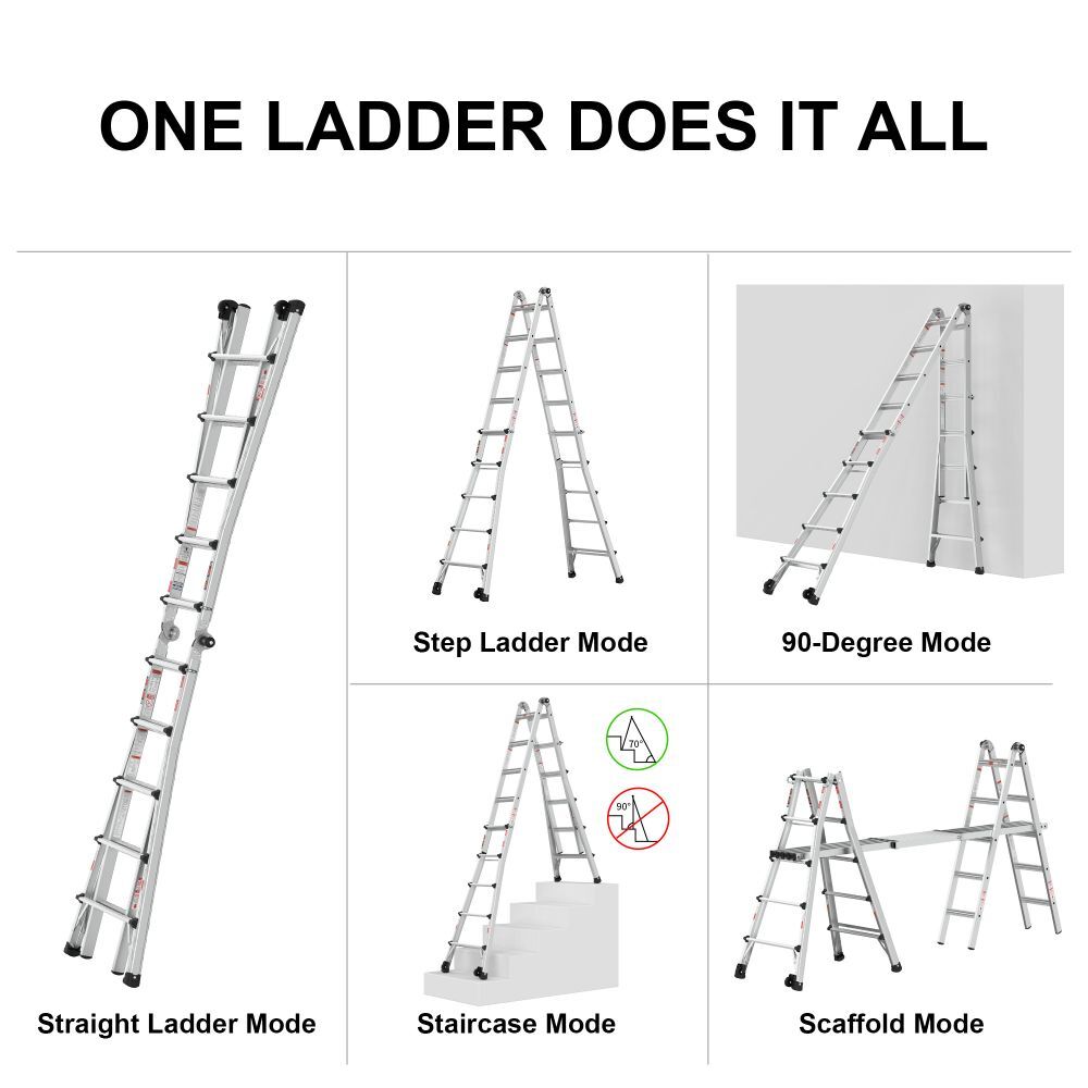 22 Ft Aluminum Adjustable Ladder Folding Extension Stepladder Multi-Use ...