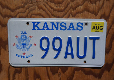 2013 Kansas USA Military VETERAN License Plate # 99 AUT - HIGH QUALITY ...