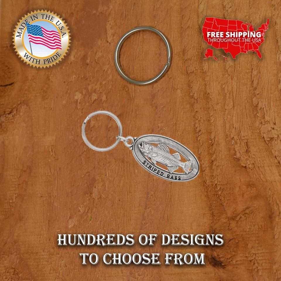 Striped Bass Key Chain, Fish, Fishing, Ocean, Pewter, Ring, Fob, Zipper ...