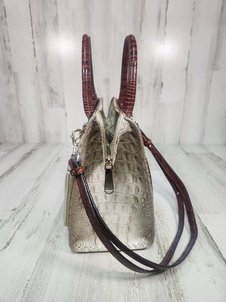 Brahmin Small Brown Caroline Clay Caye Croc Embossed Leather Satchel ...