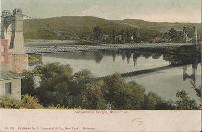 Postcard Pennsylvania Warren Suspension Bridge Allegheny River ca1901 ...