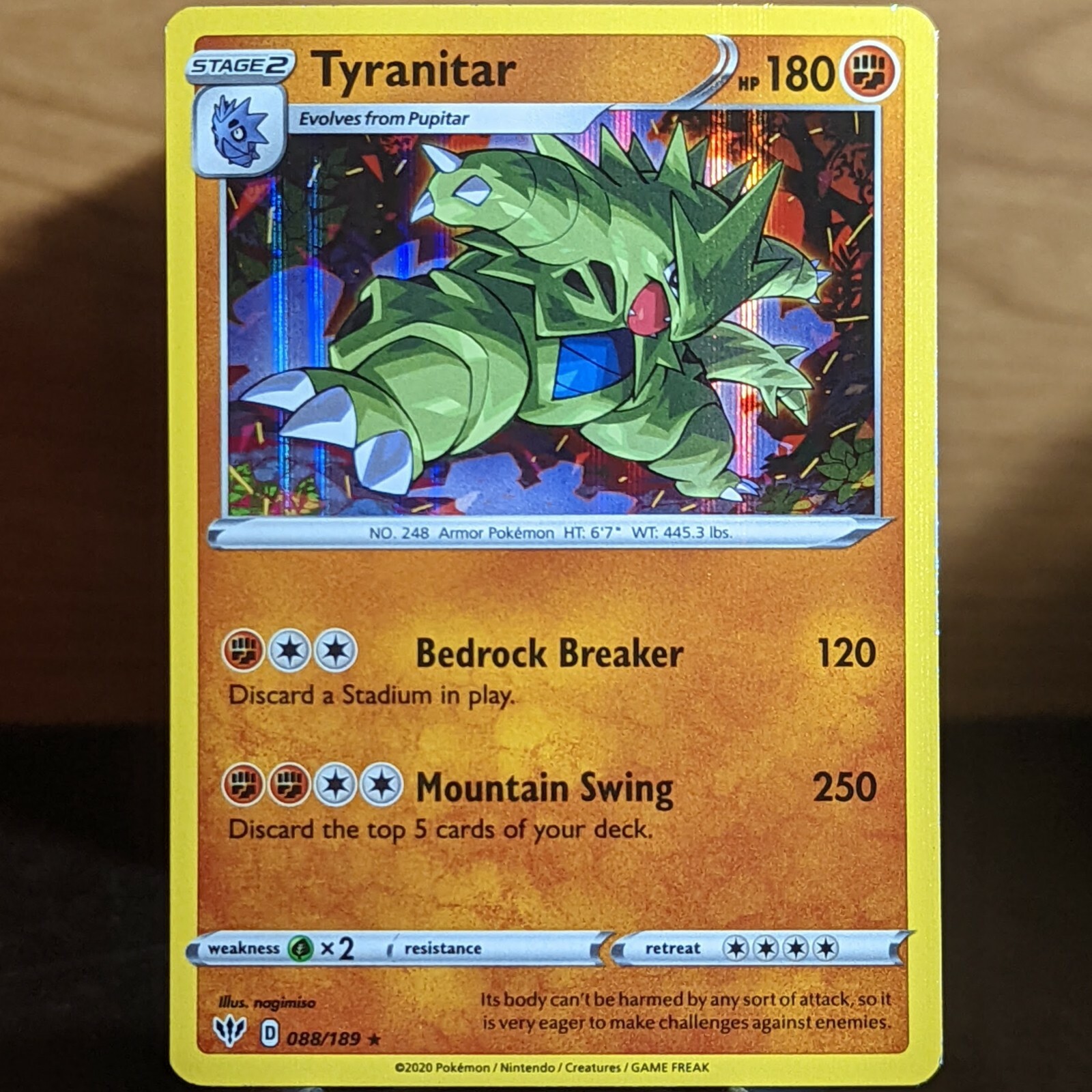 Tyranitar 088/189 NM Holo Rare Darkness Ablaze Foil SWSH Pokemon TCG ...