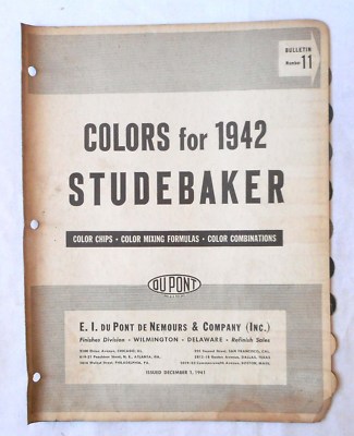 1942 STUDEBAKER DUPONT COLOR PAINT CHIP CHART ALL MODELS ORIGINAL | eBay