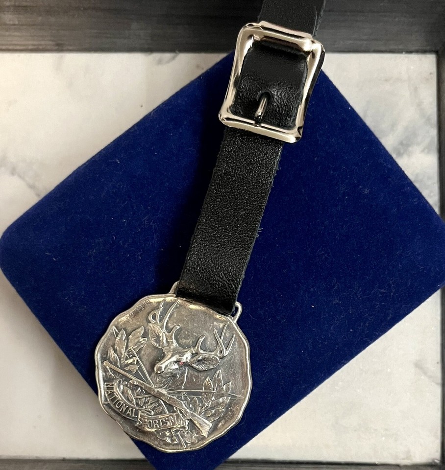 RARE Red Eye Deer Leather Sterling National Sportsman Watch Fob Belt ...