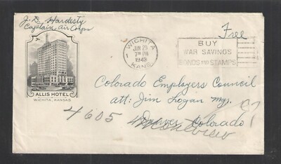 1943 ALLIS HOTEL WICHITA KANSAS ADVERTISING COVER + WW II SOLDIERS FREE ...