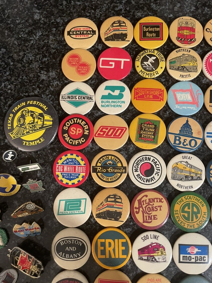 Vintage Lot Of 75+ Railroad Pinback Buttons & Badges. Old Rare Railroad ...