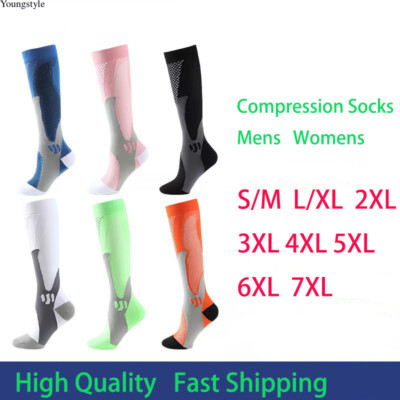 S-7XL Compression Socks 20-30 mmhg Sports Knee High Medical For Running ...