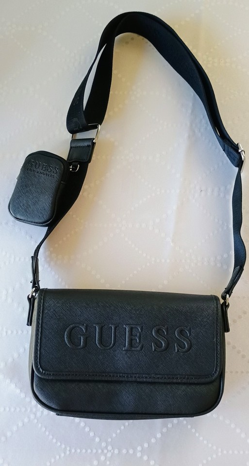GUESS Haddington Black Logo Handbag Tote Crossbody with Wide Strap ...