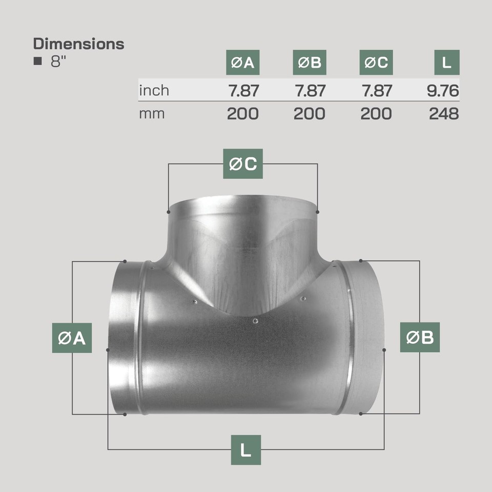 Vent Systems 8'' Inch T Shape Duct Connector 3 Way Hose Adapter ...