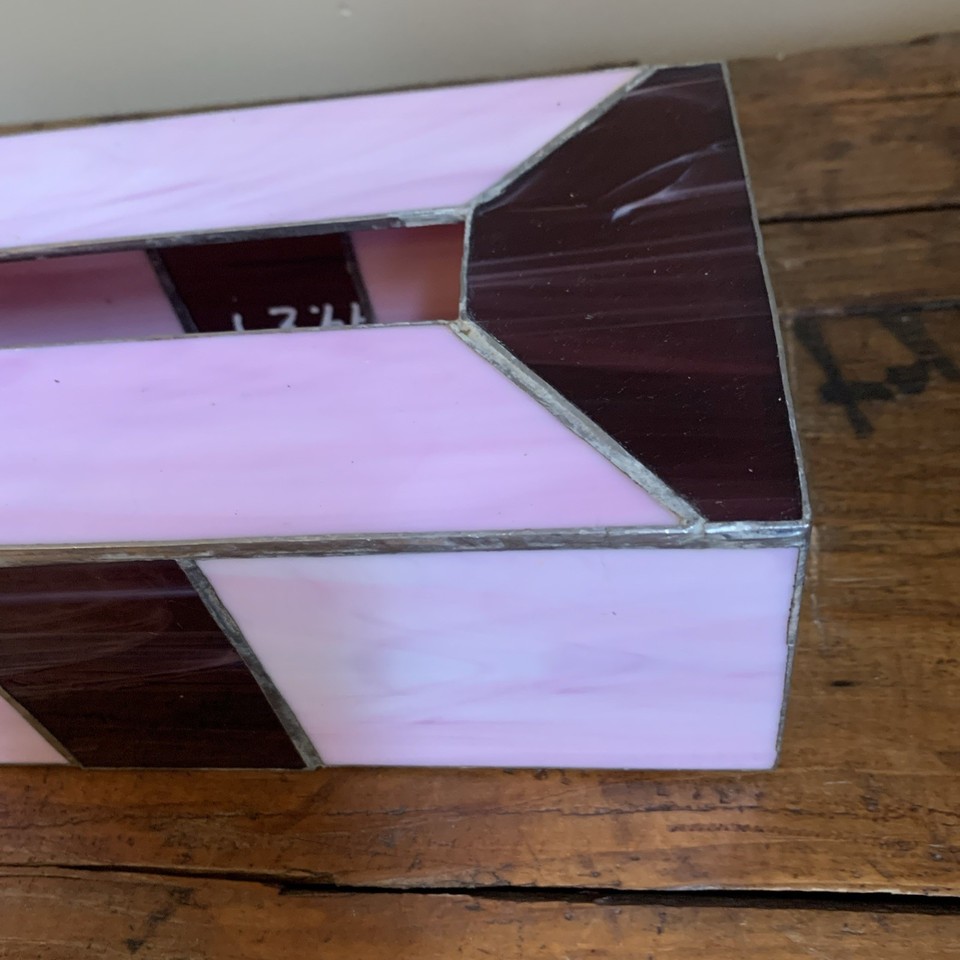 Large Leaded Vintage Stained Glass Tissue Box Holder Pink Rectangular ...