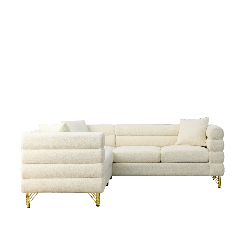 White L-Shaped Velvet Sectional Sofa, 5-Seater Corner Couch with 3 ...