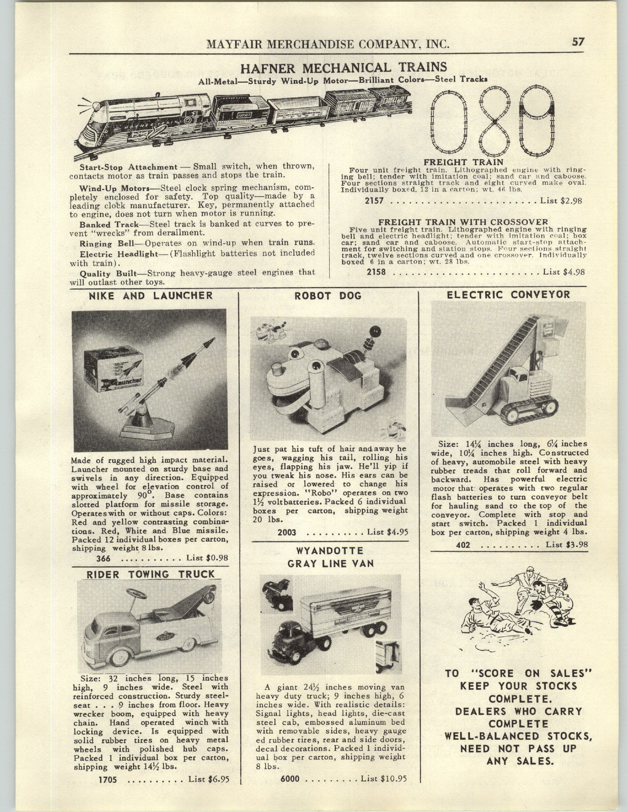 1956 PAPER AD Hafner Mechanical Toy Train Ideal Motor Boat Tug Surf ...