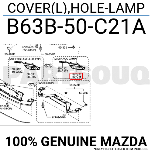 B63B50C21A Genuine Mazda COVER(L),HOLE-LAMP B63B-50-C21A | eBay