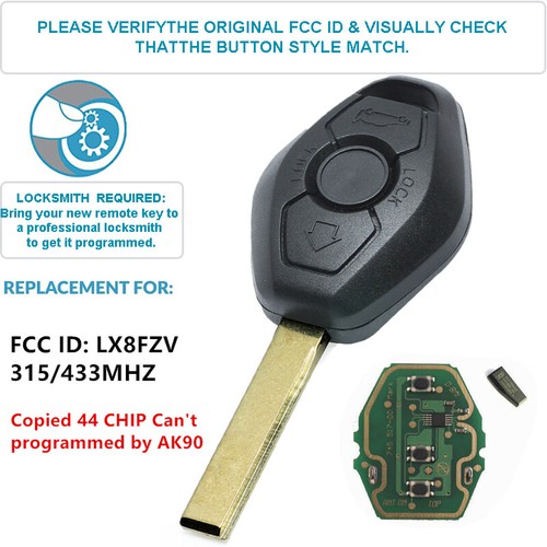 EWS Remote Key Fob 315/433MHz ID44 Chip for BMW E81 E46 E39 E63 E38 E83 ...