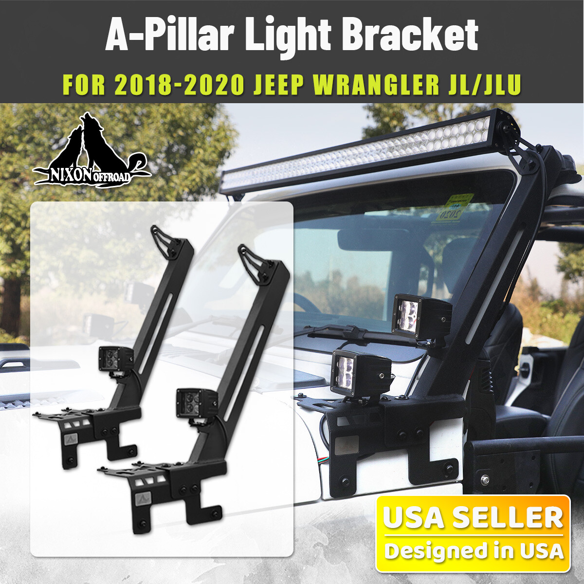 For 2018-2026 Jeep Wrangler JL A-Pillar 52'' LED Light Bar Mount ...