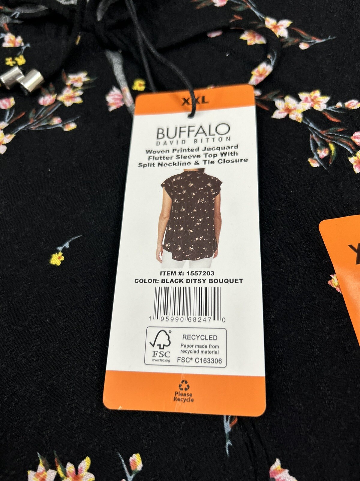 Buffalo Ladie's David Bitton Flutter Sleeve Floral Top, Black Ditsy ...