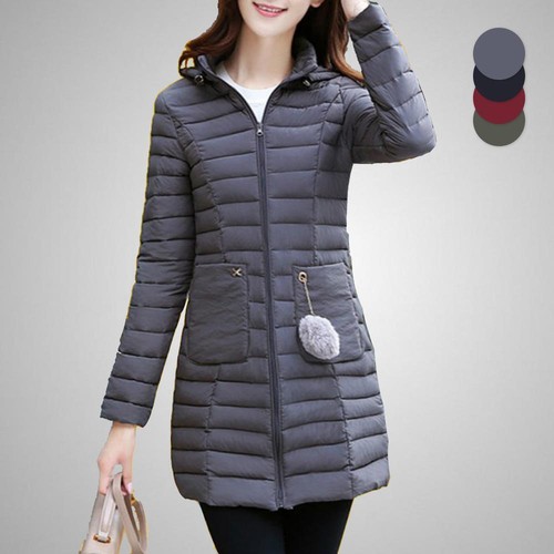 Women's Quilted Padded Puffer Long Jacket Ladies Jacket Warm Winter ...