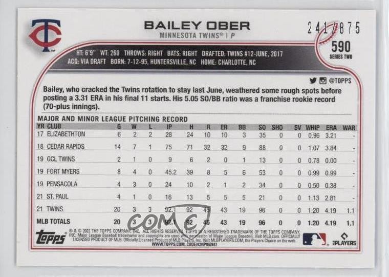 2022 Topps Series 2 Retail Foilboard /875 Bailey Ober #590 | eBay
