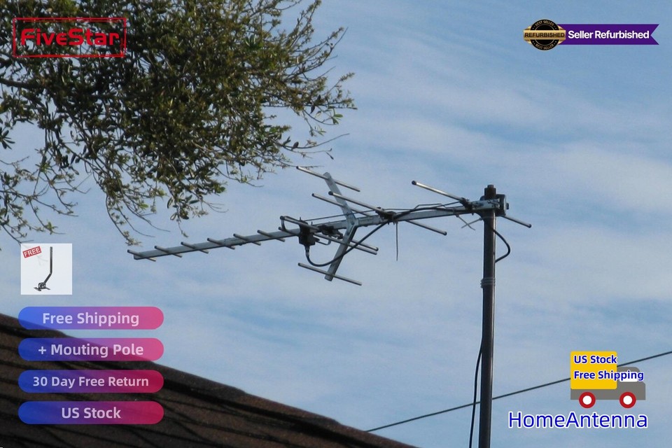 Yagi Outdoor HDTV Antenna for VHF UHF Digital Channels 200 Mile Range ...