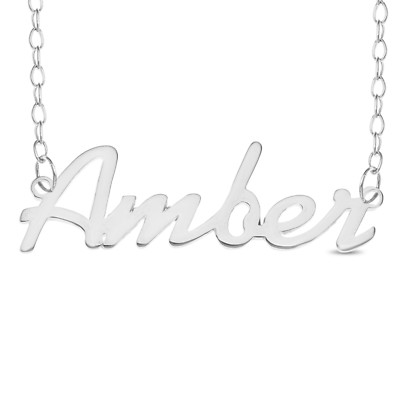 "Amber" Laser Cut 925 Sterling Silver Name Rolo Necklace Personalized ...