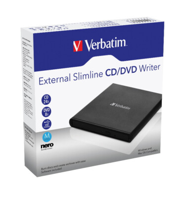 Verbatim External Slimline Mobile CD/DVD Reader, Writer, Burner, Player ...