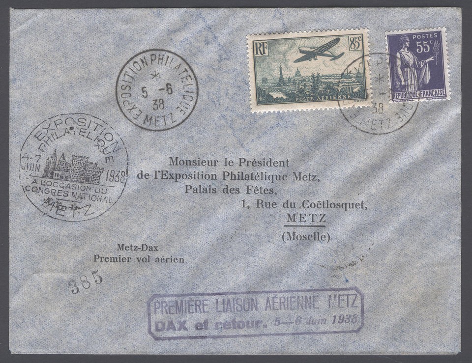 Air Mail B03 France 1939 Cover used Philatelic Exposition METZ | eBay
