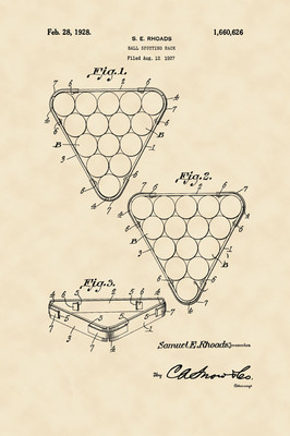 Billiards Rack Pool Ball Rack Patent 1928 Design Vintage Poster Repo ...