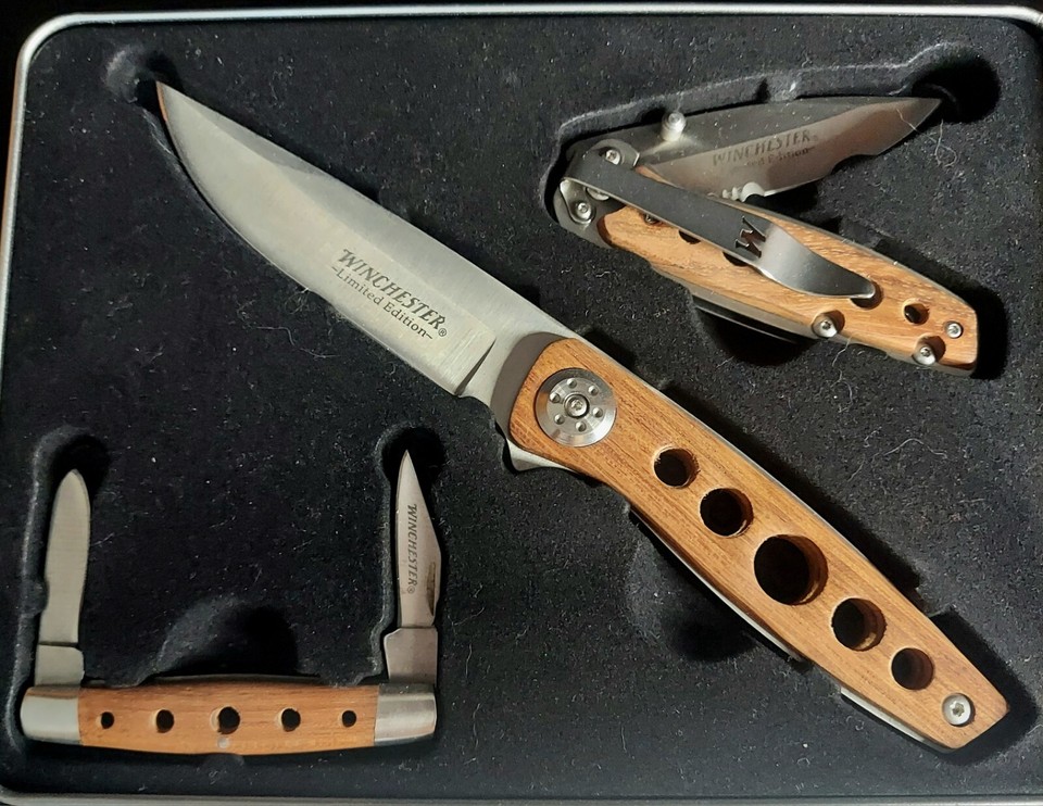 Winchester Limited Edition Wood Handle 3 Knife Set w/ Tin Box | eBay