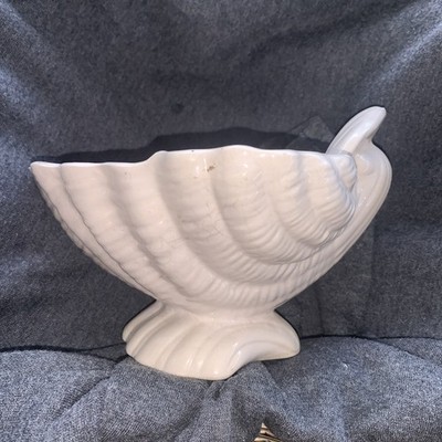 White Clam Sea Shell Bowl Rippled Ceramic with Shell Pedestal | eBay